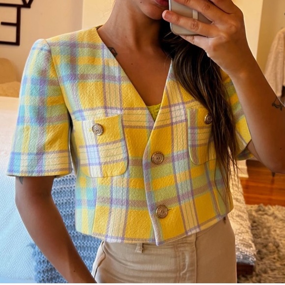 Zara | Jackets & Coats | Zara Tweed Pastel Cropped Jacket Blazer S ...